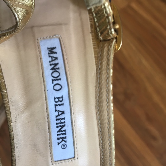 Manolo Blahnik | Shoes | Mano Blahnik Gold Strappy Heals Worn Once 4 ...